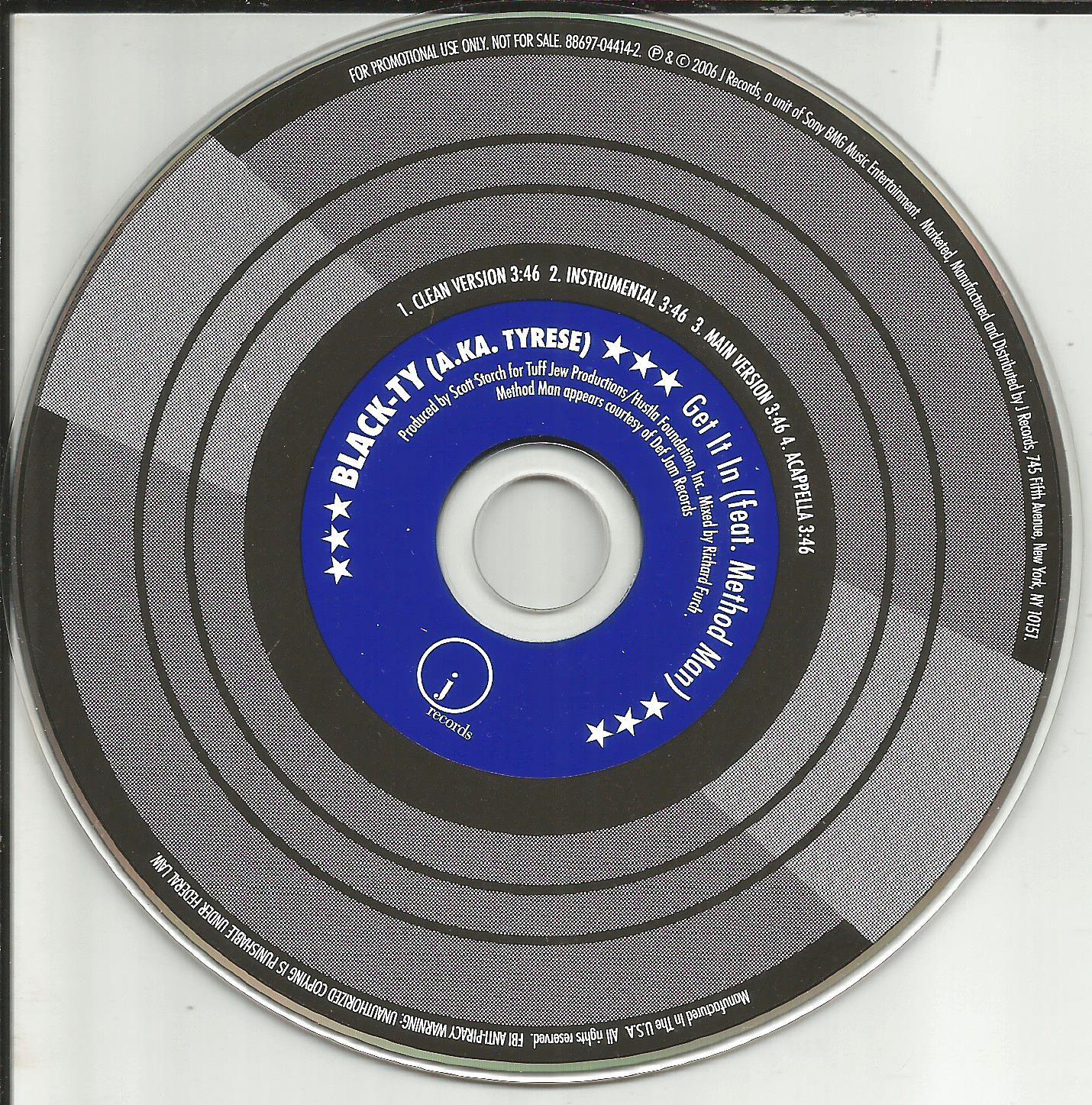 Tyrese BLACK TY w/ METHOD MAN Get it in INSTRUMENTAL & ACAPELA PROMO CD ...