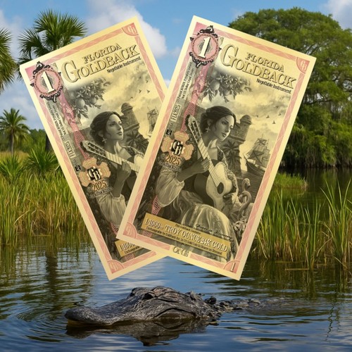 2 Florida “1” Goldback Notes – .001 oz .999 Fine 24K Gold Polymer ...