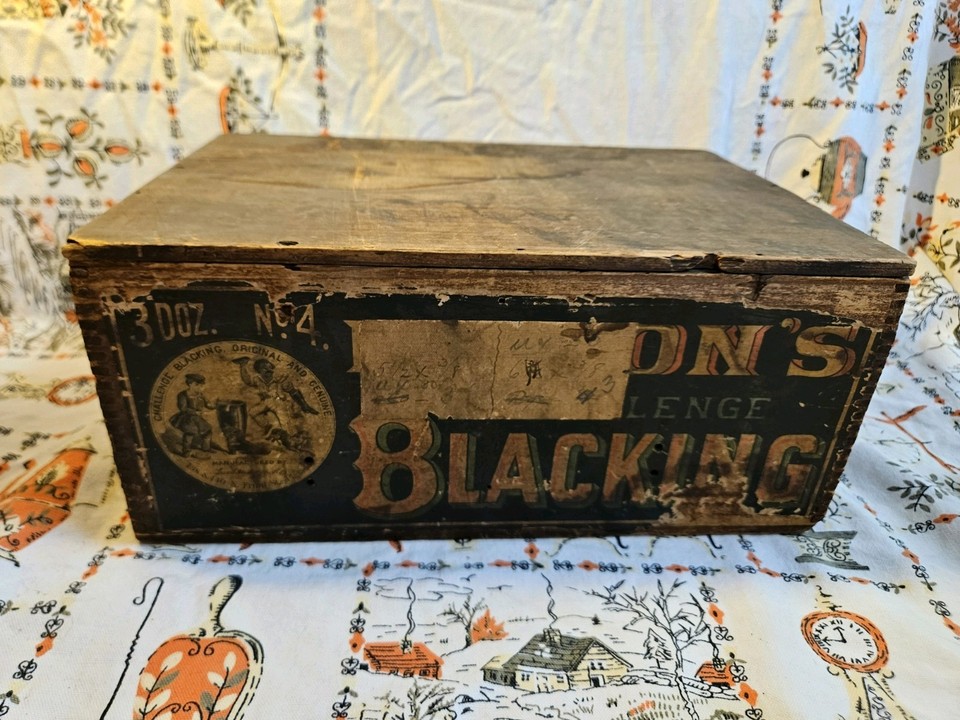 MASON'S CHALLENGE BLACKING Shoe Polish Store Display Antique Wooden Box ...