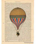 Yellow Hot Air Balloon Art Print on Vintage Book Page Home Office Decor ...