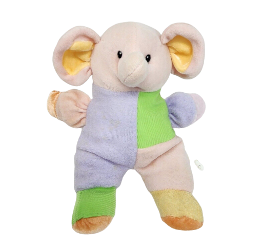 9" VINTAGE ELKO PURPLE PINK GREEN ELEPHANT RATTLE STUFFED ANIMAL PLUSH ...
