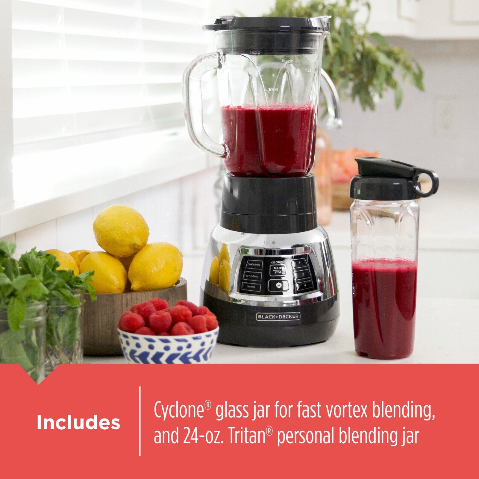 BLACK+DECKER BL1400DG-P: 6-Cup Quiet Blender w/ Cyclone Glass Jar ...