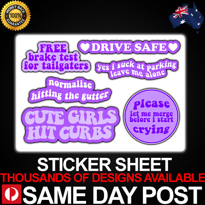 BAD DRIVER PURPLE Vinyl Sticker Sheet Car Decal Cheap Cute Funny Quotes ...