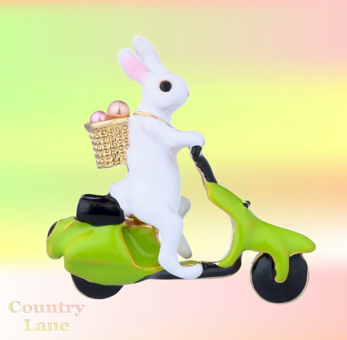 New Easter Bunny Scooter Moped Rabbit Crystal Classic Enamel Brooch Pin ...