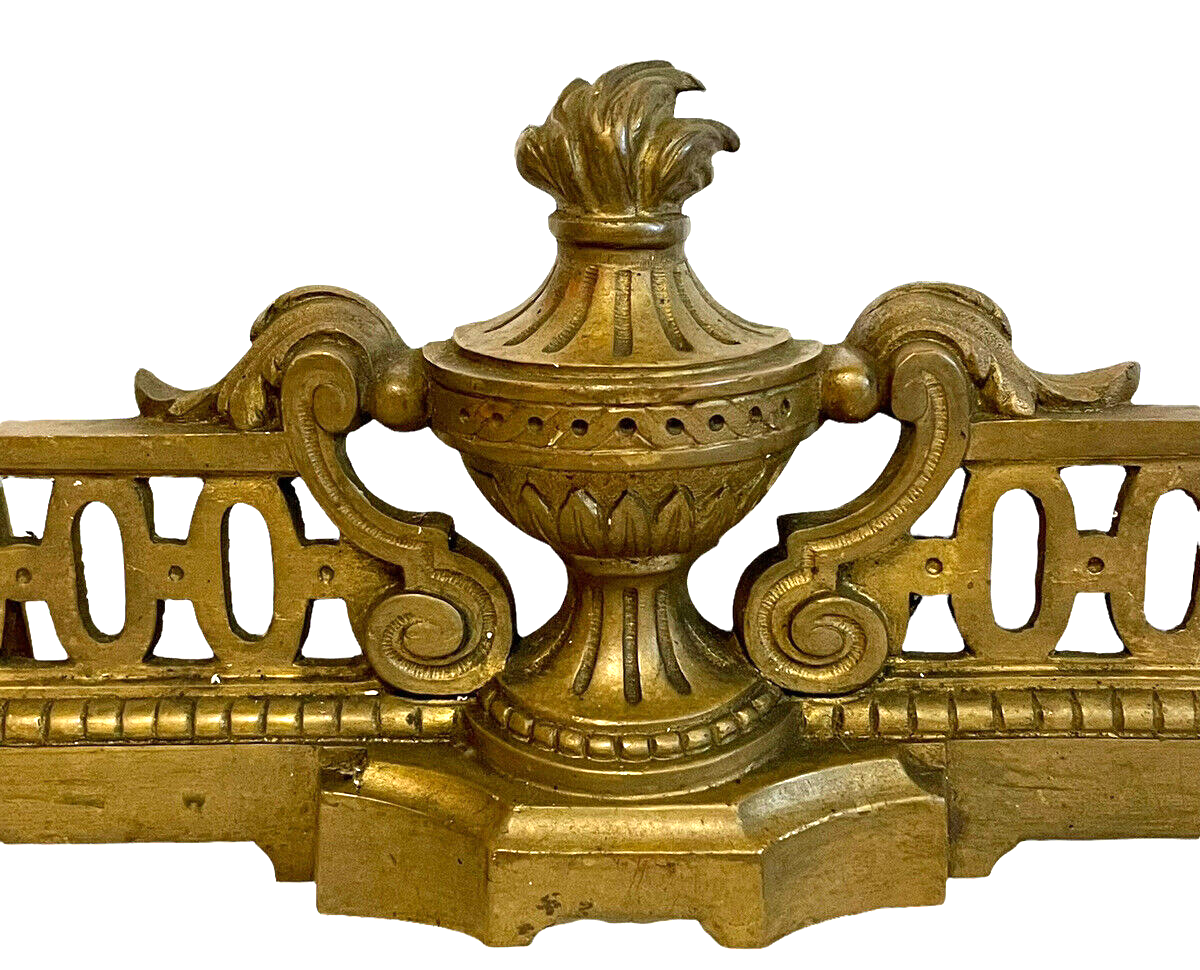ANTIQUE ORNATE TORCH DESIGN CAST BRASS FIREPLACE BUMPER FENDER GUARD 35 ...