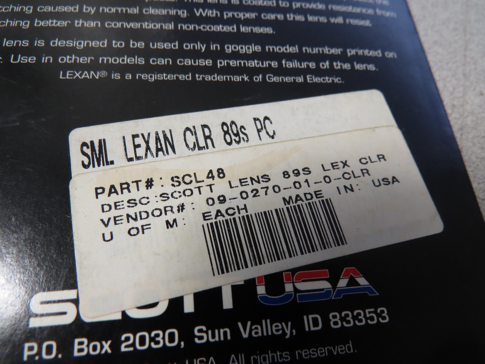 SCOTT USA Lexan Replacement Lens 89S Clear 09-0270-01-0-CLR for sale ...