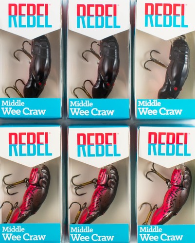 (LOT OF 6) REBEL MIDDLE WEE CRAW 1-3/4" F6840 TEXAS RED (88 ...