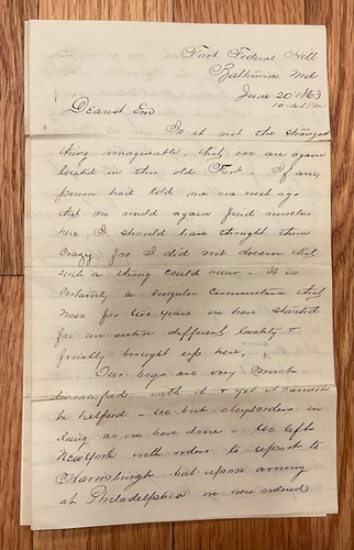 CIVIL WAR LETTER JUNE 30, 1863 FEDERAL HILL BALTIMORE MD NIGHT BEFORE ...