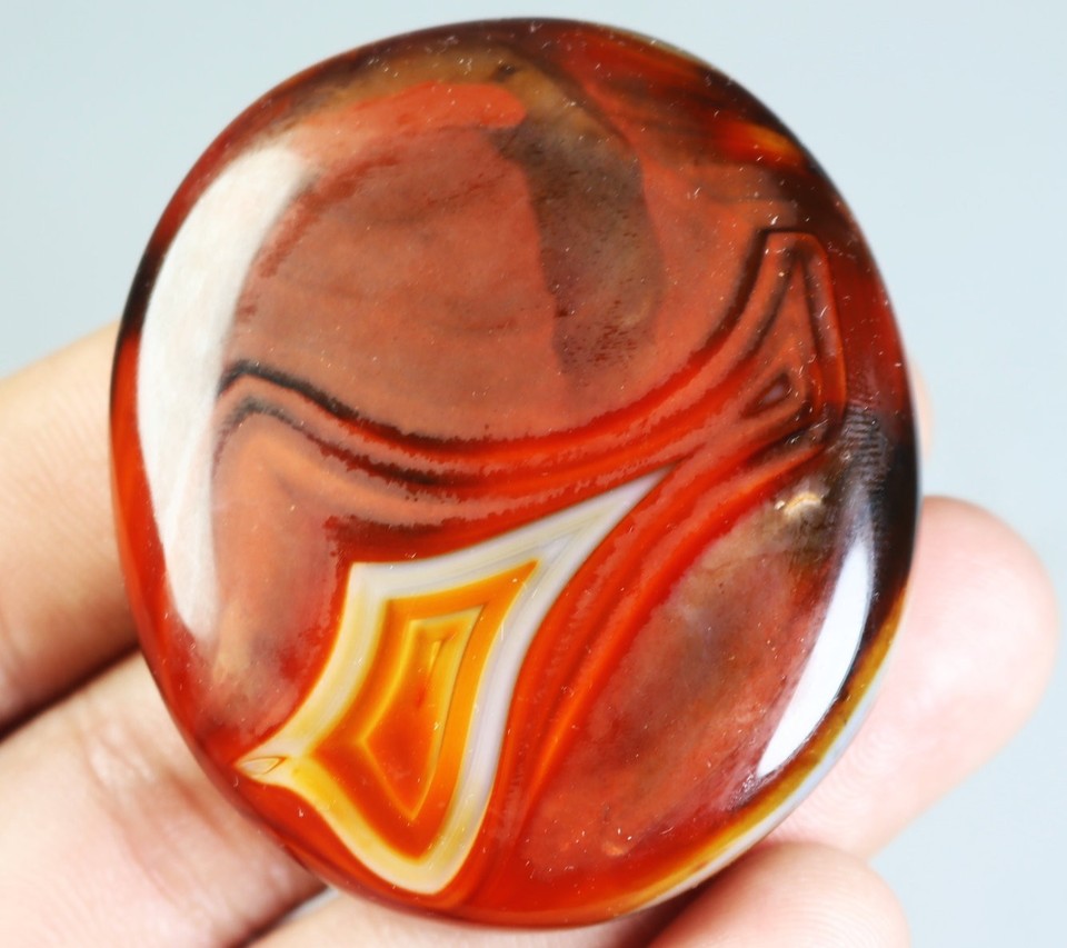 Natural Red Stripe Agate Quartz Crystal Palm Stone Healing Mineral ...