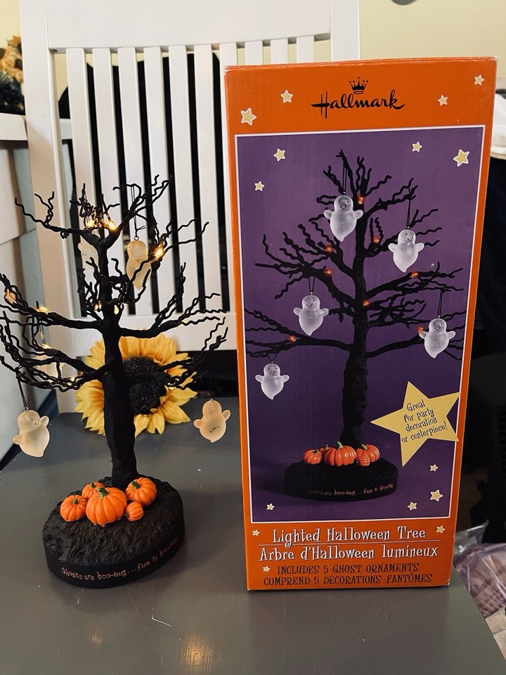 Hallmark Lighted Halloween Tree With 5 Hanging Ghost And Box/ Tested ...