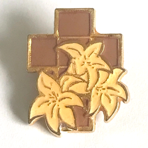 Vintage Easter Lilly Cross Lapel Pin Brooch Flower GGI Acrylic Enamel ...