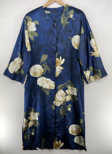 LA PERLA Nightgown L Satin Floral House Coat Hidden Button Dolman ...