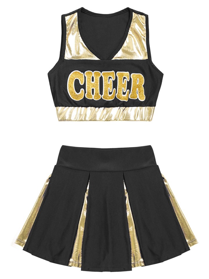 Kids Girls Cheer Uniform Outfit Cheer Leader Costume Sleeveless School ...