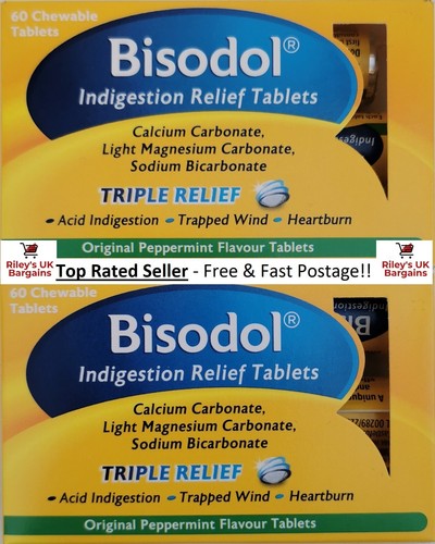 Bisodol Peppermint Indigestion Relief 120 Chewable Tablets Antacid ...