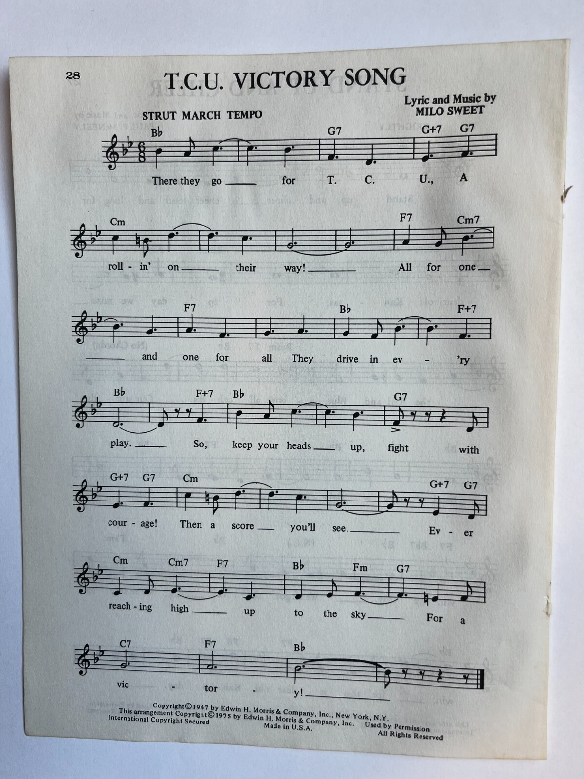 TCU Vintage Original Song Sheet Music "TCU VICTORY SONG" c1947 | eBay