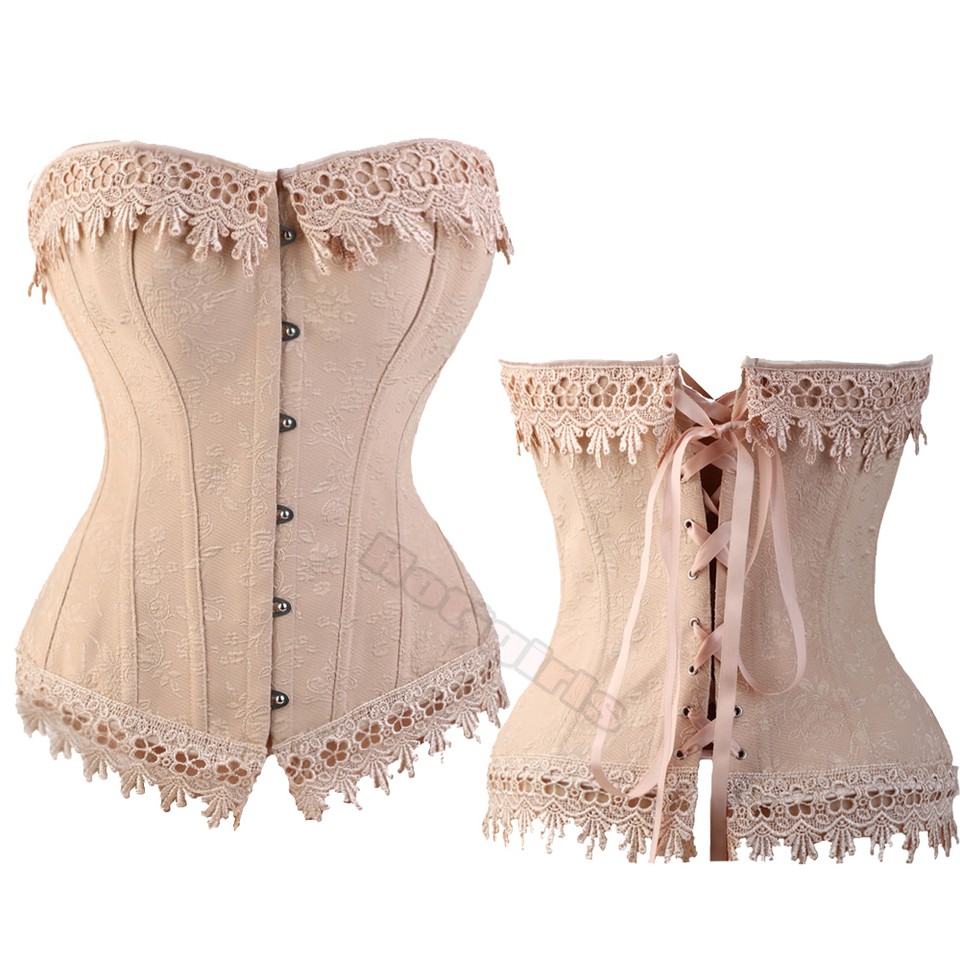 Women Plus Size Sexy Lace up Boned Corset Overbust Top Punk Waist ...