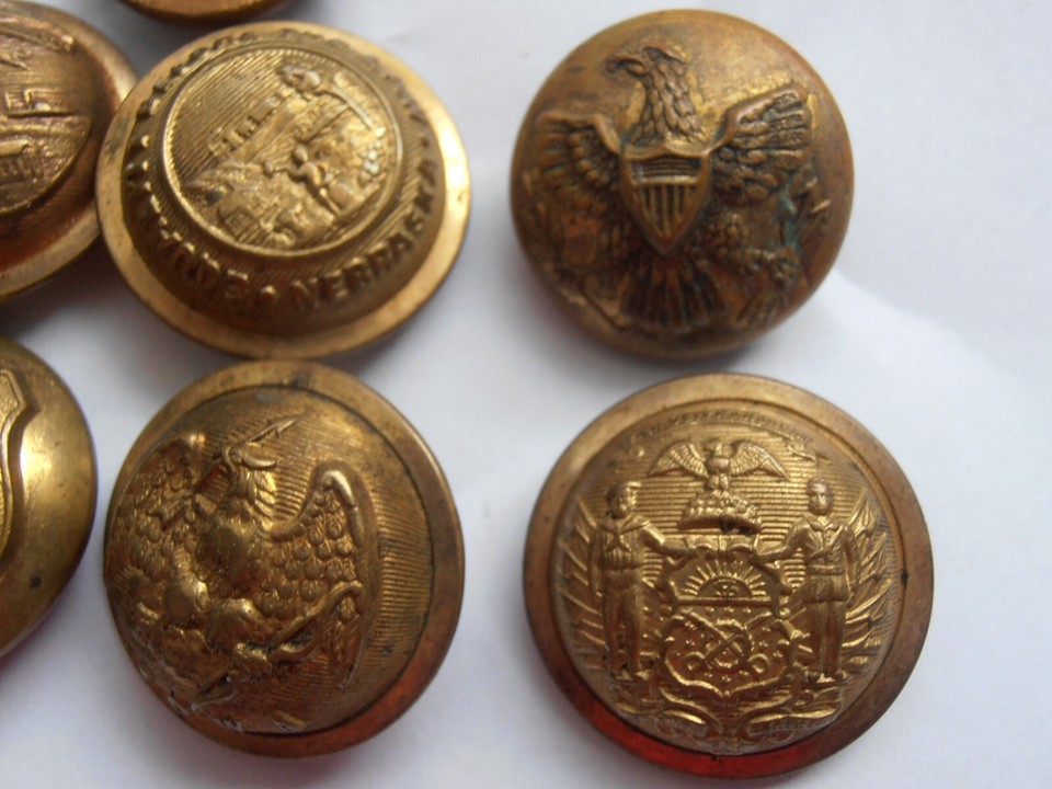 Collection of seven 1880-90’s US Gilt Buttons, most appear to State ...