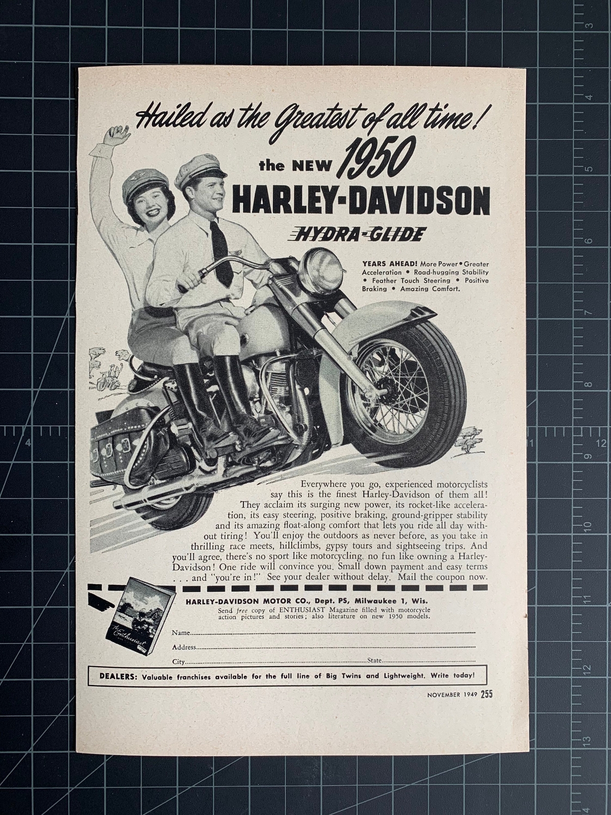 Vintage 1950 Harley-Davidson Motorcycles Print Ad | eBay