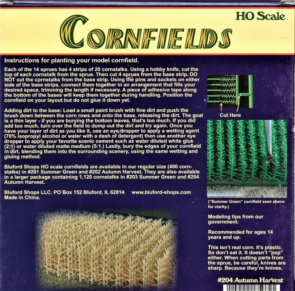 HO Scale Bluford Shops #204 Autumn Harvest Corn 1120 Stalks Cornfield ...