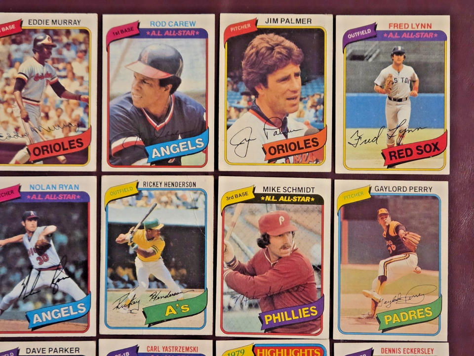 1980 Topps HOF Lot (20) Henderson RC Ryan Schmidt Rose Carew Yaz Murray ...