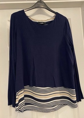Wallis Blue Under Layer Stripe Top Blouse Zip Excellent Size 14 Long ...