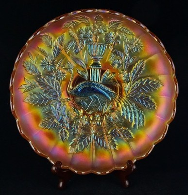 Northwood Carnival Glass Peacock & Urn Master Ice Cream Pastel Marigold ...