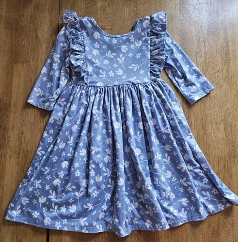 Little Girls Size 5/6 5-6 Mila & Rose Dress EUC Blue Floral Winter ...