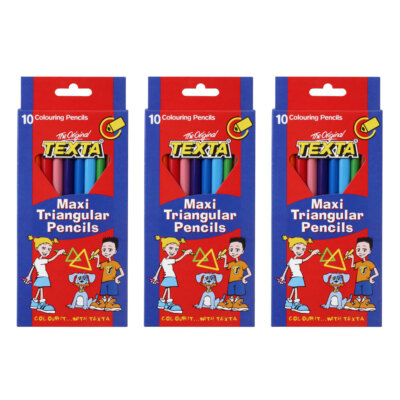 3x 10pc Texta Maxi Triangular Colouring Pencils Drawing Coloured Sketch ...