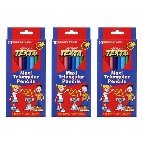 3x 10pc Texta Maxi Triangular Colouring Pencils Drawing Coloured Sketch ...
