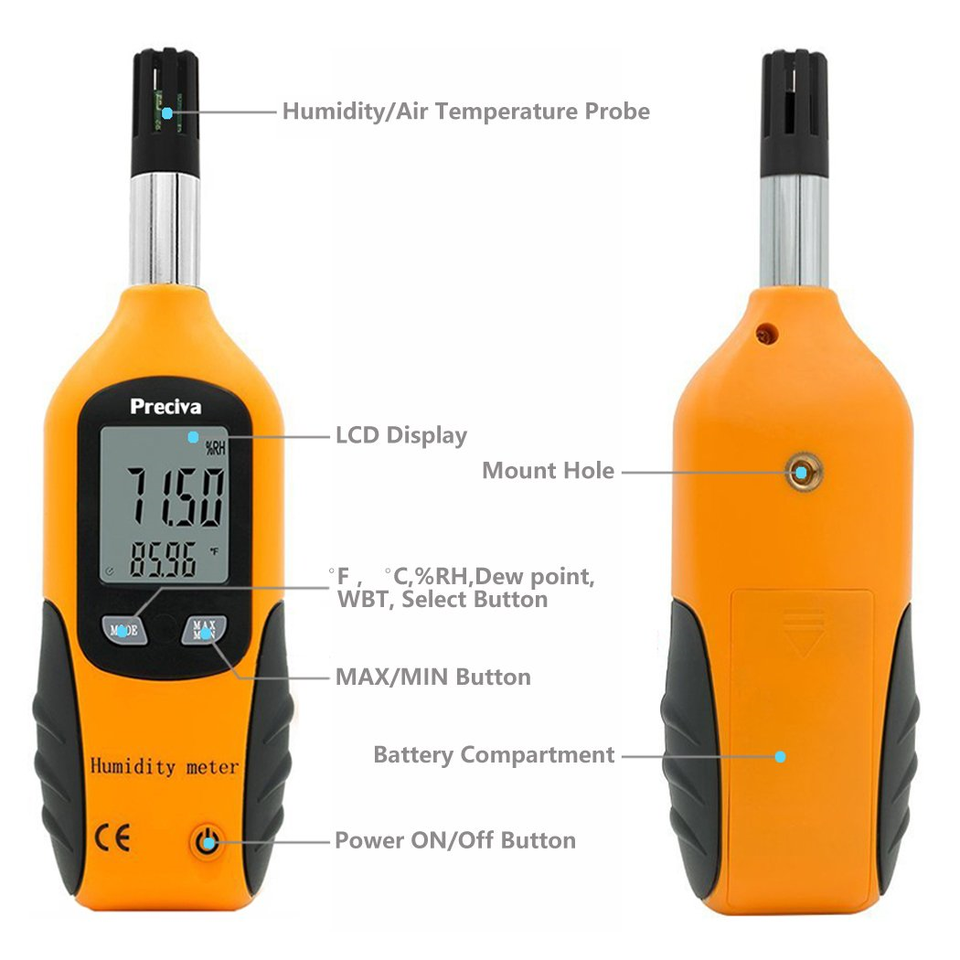 Preciva Digital Psychrometer Thermo-Hygrometer, LCD Mini Temperature ...