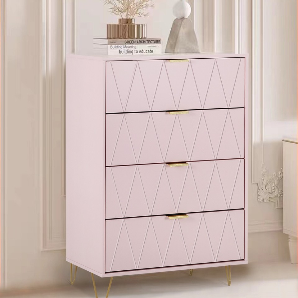 4 Drawer Pink Dresser Drawer Chest Storage Cabinet for Bedroom Living ...