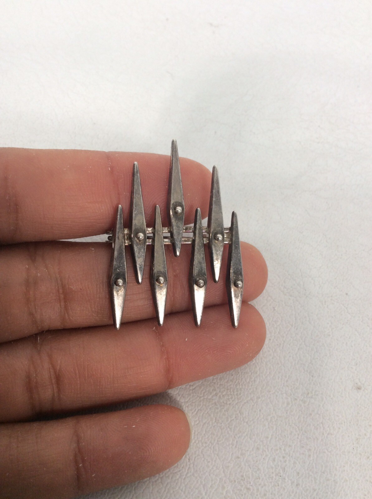 Beautiful Vtg Modernist Germany 835 Silver Pin Brooch - Gem