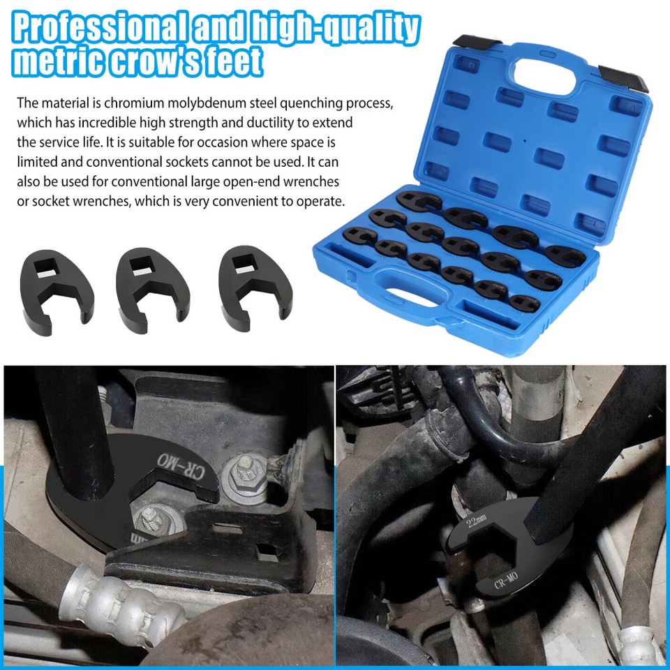 Crowfoot Wrench Set Metric Crows Foot 8-24mm 15Pcs Flare Nut Wrench Set ...