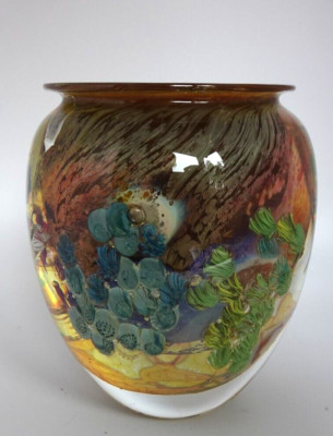 Signed Josh Simpson Studio Art Glass Inhabited Planet Paperweight Vase ...