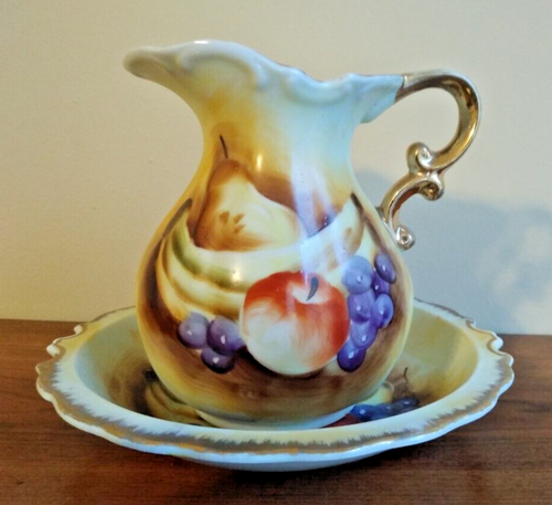 S-132 Vintage Enesco Pitcher and Basin Bowl with Gold Trim | eBay