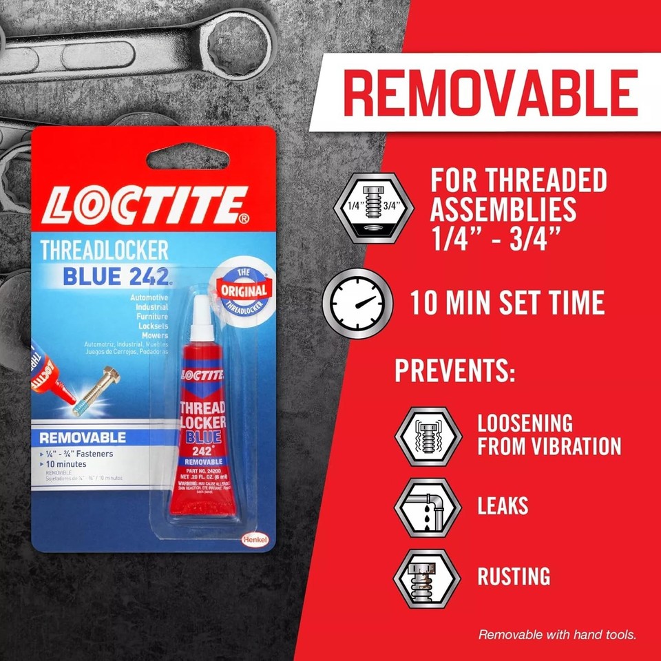 Loctite Threadlocker Blue 242 - Removable Thread Lock Glue for Nuts, 1 ...
