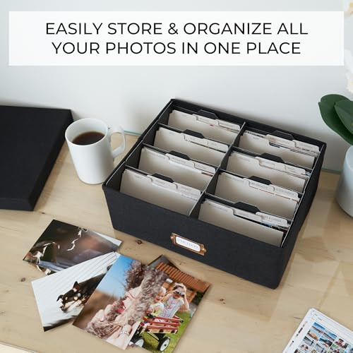 Decorative Photo Storage Box - Collapsible Linen Photo Organizer with ...