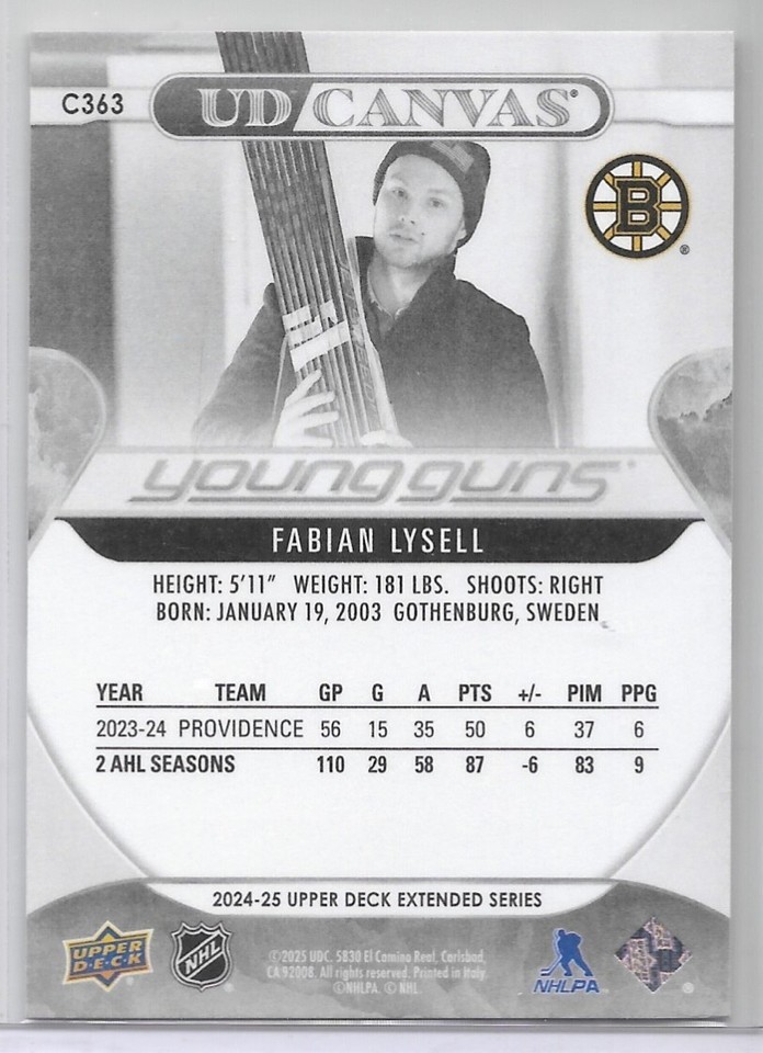 FABIAN LYSELL 24-25 UD EXT. YG'S UD CANVAS BLACK & WHITE RC/SWEDEN ...