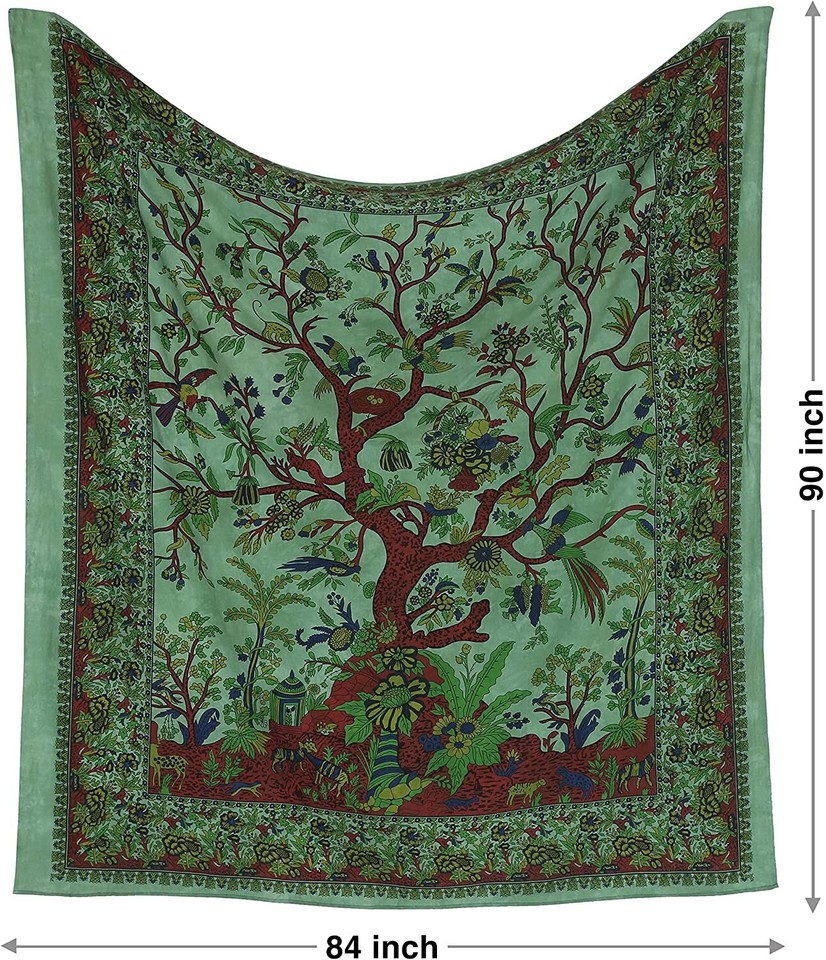 Green Tree of Life Large Wall Hanging Tapestry Bohemian Boho Bedspread ...
