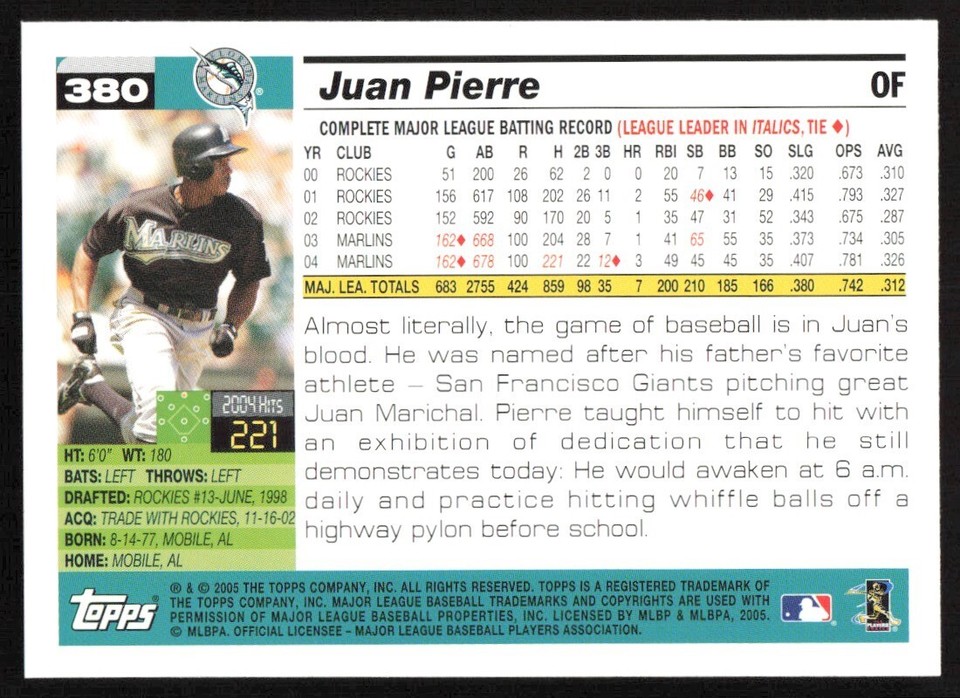 2005 Topps Juan Pierre #380 Florida Marlins | eBay
