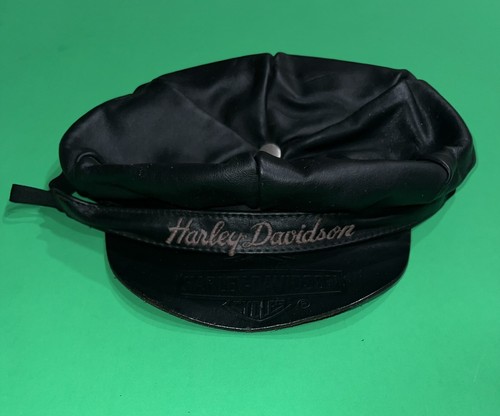 VTG 70’s Harley Davidson fitted leather captain cap men’s black strap ...