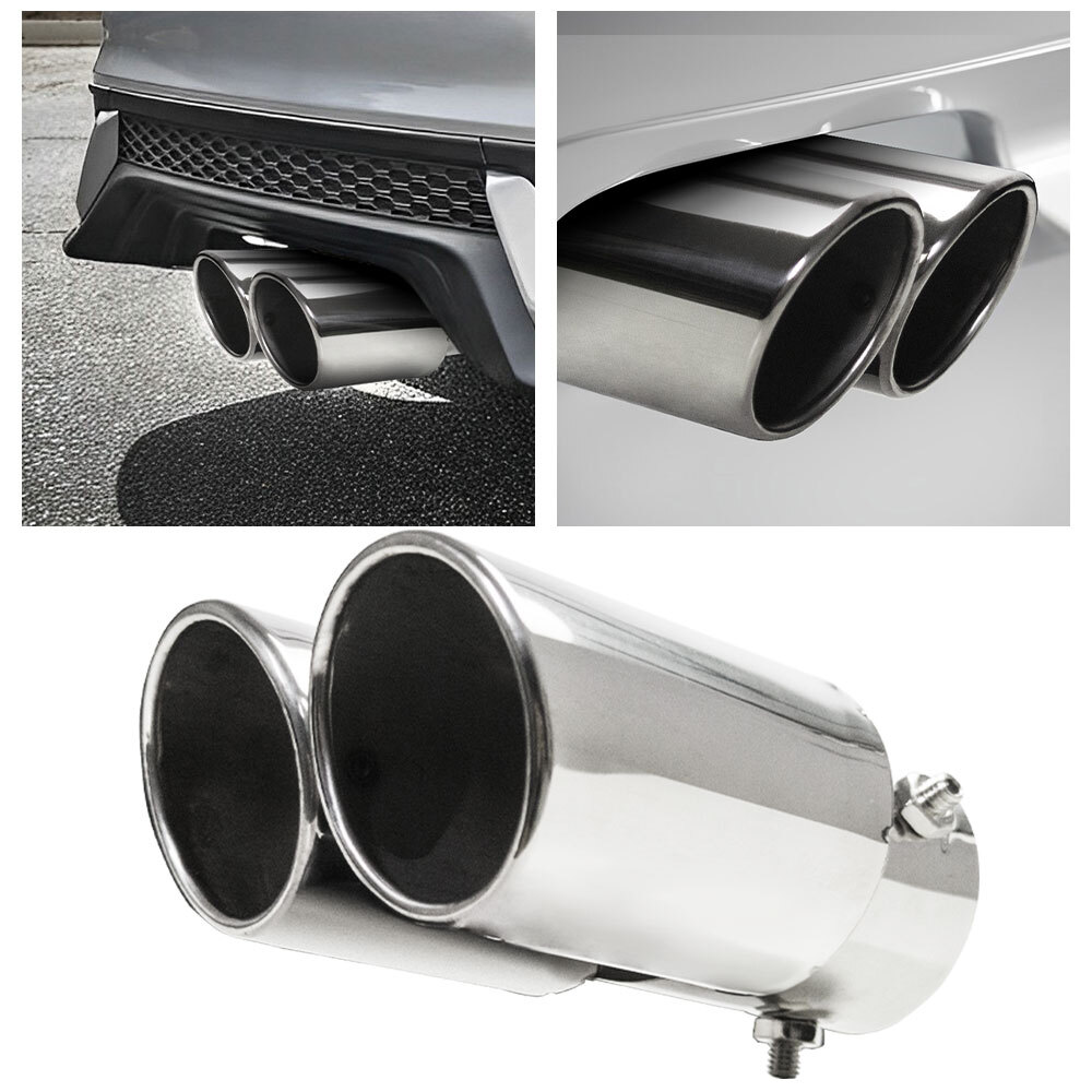 Car Dual Exhaust Pipe Tip Tail Muffler Stainless Steel Chrome Round ...