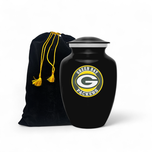 Black Urn for Human Ashes –Green Bay Packers Football Theme Style with ...