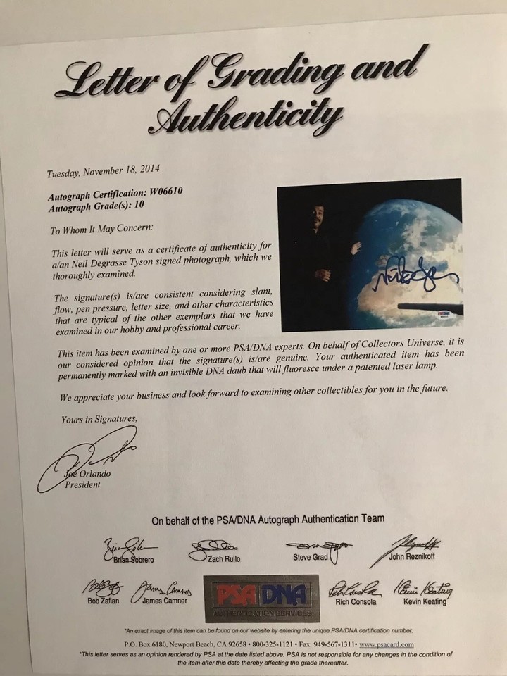 NEIL DEGRASSE TYSON Cosmos Astrophysicist Signed Autographed 10 X 8 ...