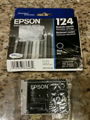 Genuine Epson DuraBrite Ultra 124 Black Ink Cartridge T124120 EXP 10/ ...