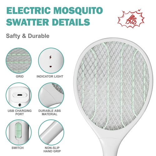 USB Rechargeable Fly Swatter Racket Instant Mosquito Insect Killer ...