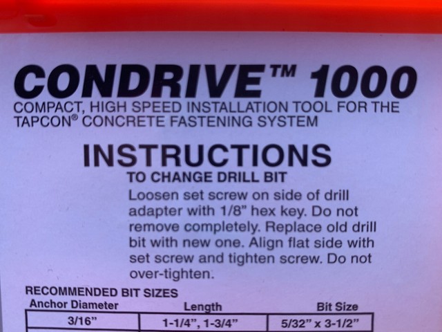 ITW Buildex Condrive 1000 Compact Tool for Tapcon Concrete Fastening ...