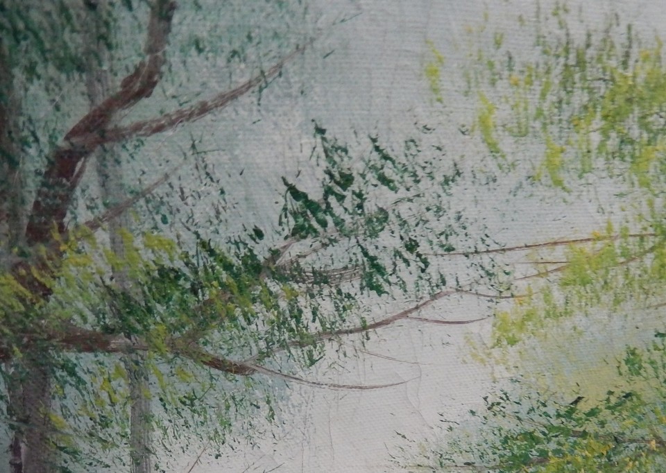 HANREY HUGE OIL ON CANVAS RIVER TREE LANDSCAPE PAINTING | eBay