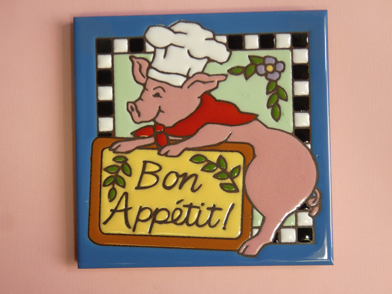 Ceramic Art Tile 6"x6" Bon Appetit! Cute Chef Pig Kitchen Wall Trivet ...