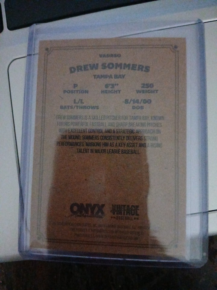 Drew Sommers 2024 Onyx Vintage Ext On Card Auto Tampa Bay Rays Signed 💎 ...